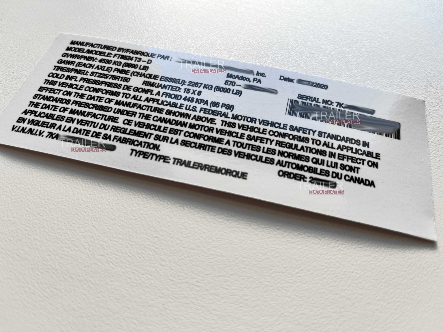 American Cargo Enclosed Trailer Data Decal Sticker VIN ID Tag Tire and ...