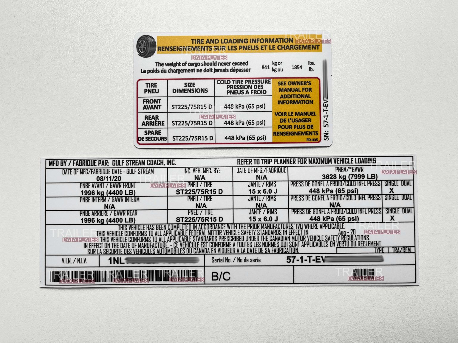 PJ Trailer Data Decal Sticker VIN ID Tag Tire and Loading Information ...