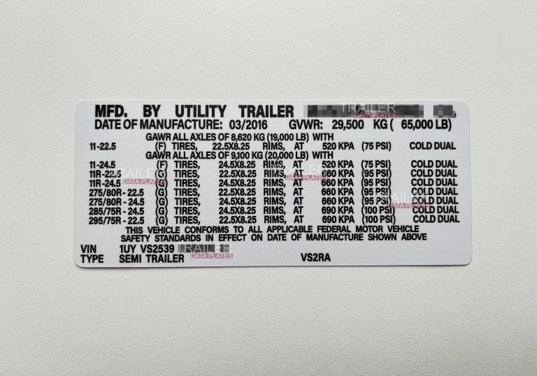 Utility Dry Van Trailer Data Decal Sticker VIN ID Tag Reproduction ...