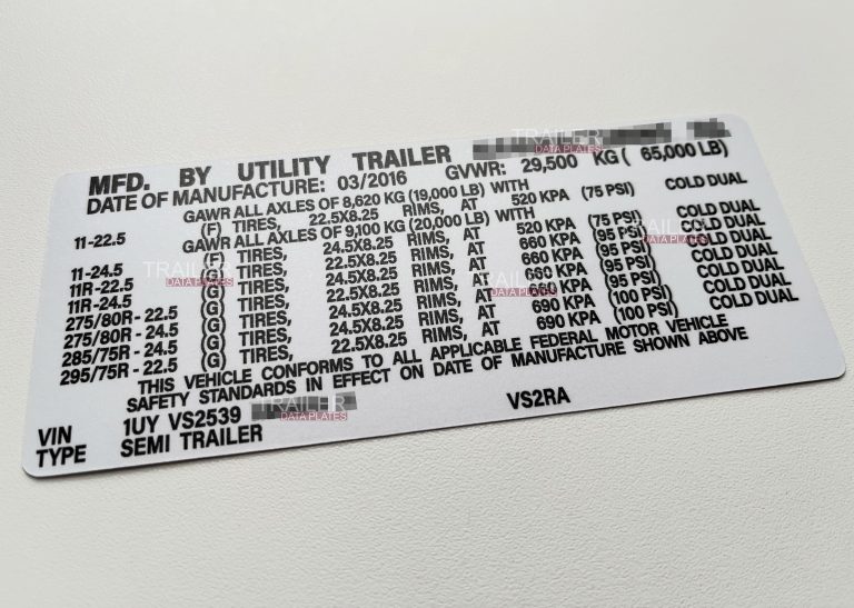 Utility Dry Van Trailer Data Decal Sticker VIN ID Tag Reproduction ...