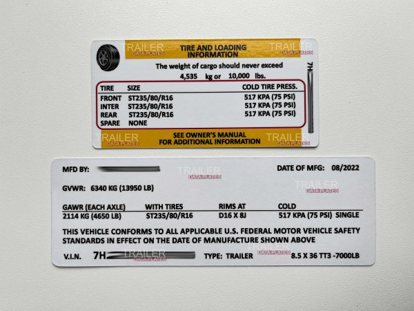 Cargo Trailer Data Decal Sticker VIN ID Tag Tire and Loading ...