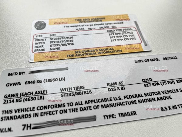 Cargo Trailer Data Decal Sticker VIN ID Tag Tire and Loading ...