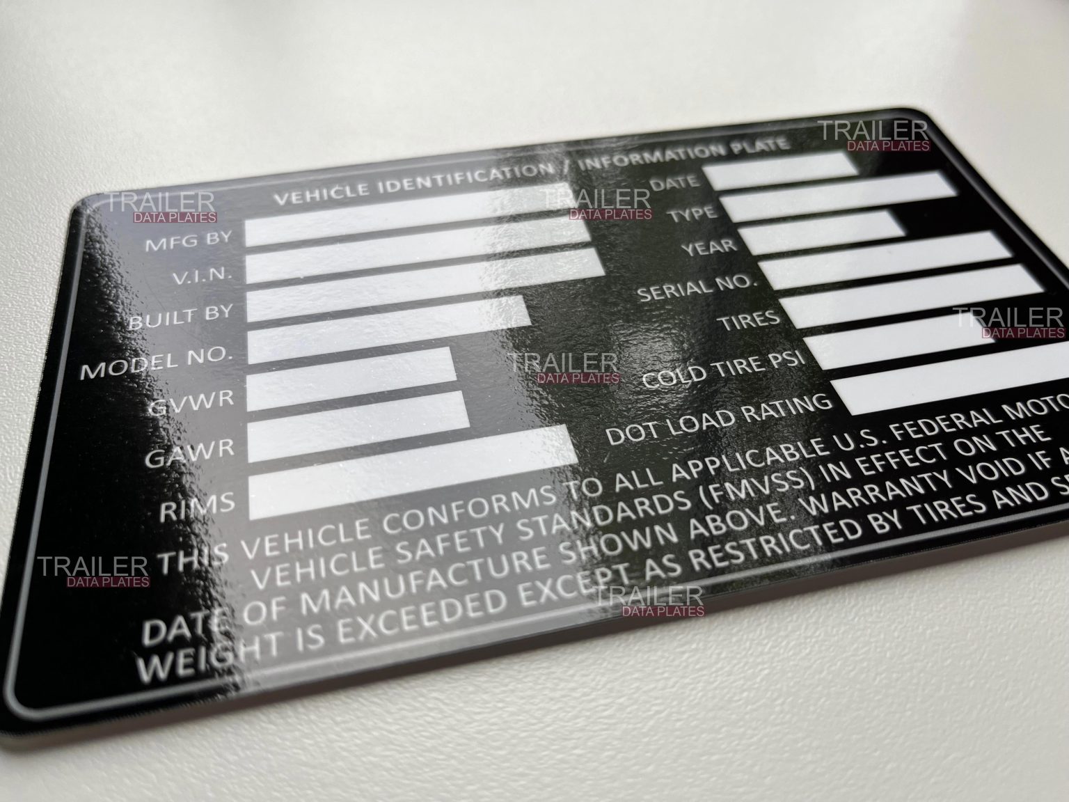 Black Trailer Data Decal Sticker VIN ID Tag Tire and Loading ...