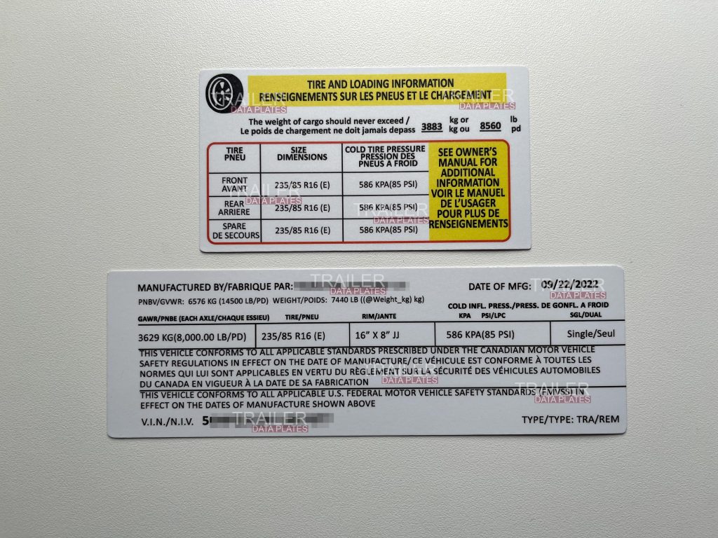Norstar Trailers Data Decal Sticker VIN ID Tag Tire and Loading ...