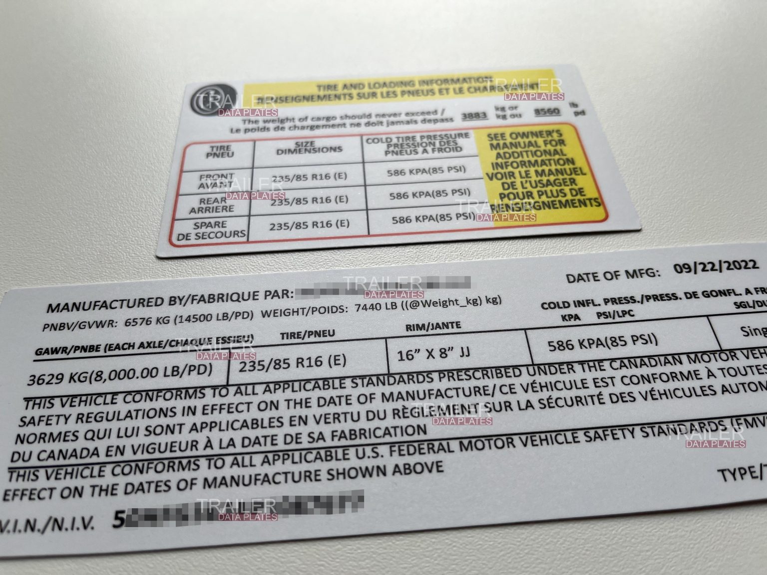Norstar Trailers Data Decal Sticker VIN ID Tag Tire and Loading ...