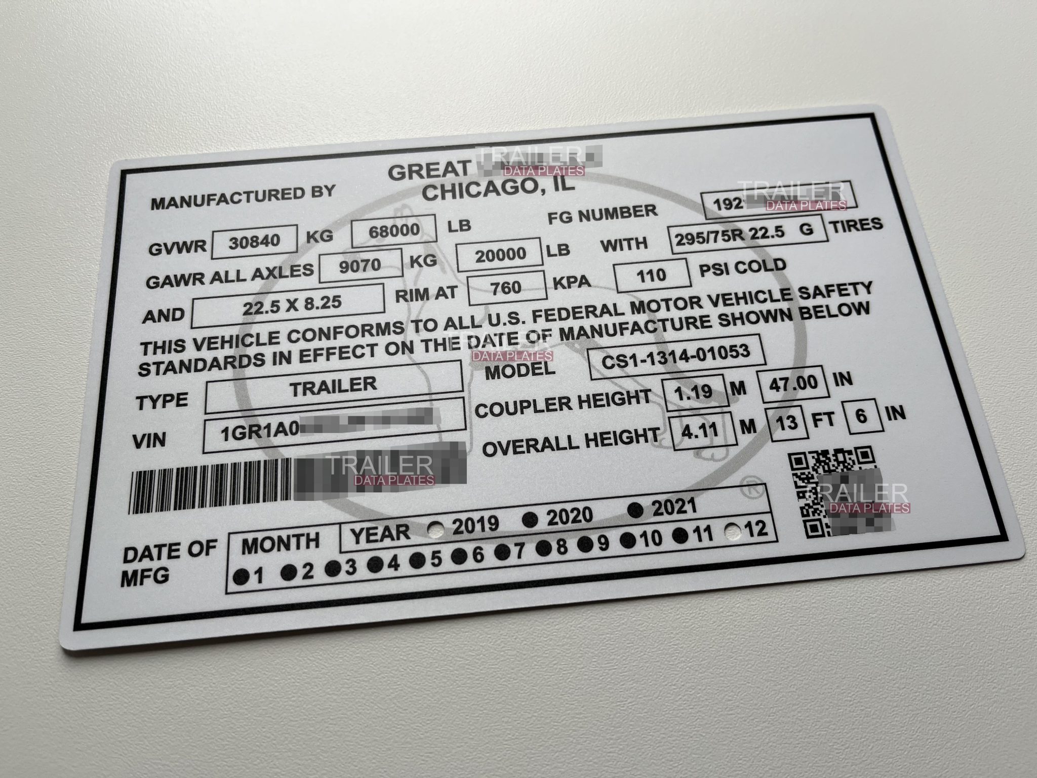 Trailer Data Decal Sticker VIN ID Tag Tire and Loading Information USA ...