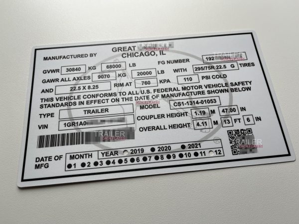 Great Dane Trailer Data Decal Sticker VIN ID Tag Reproduction CUSTOM ...