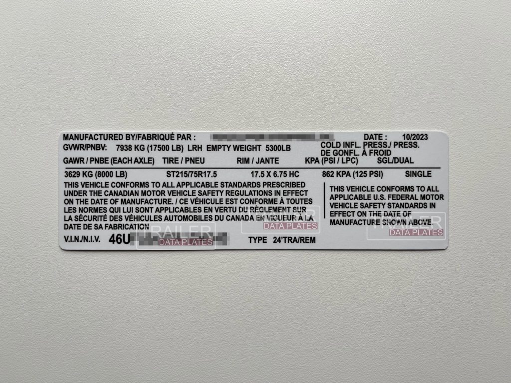 Diamond C Trailer Data Decal Sticker VIN ID Tag Derated Downrated USA ...