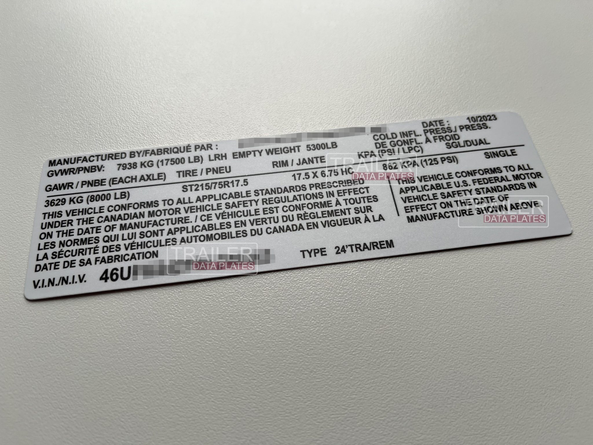 Diamond C Trailer Data Decal Sticker VIN ID Tag Derated Downrated USA ...