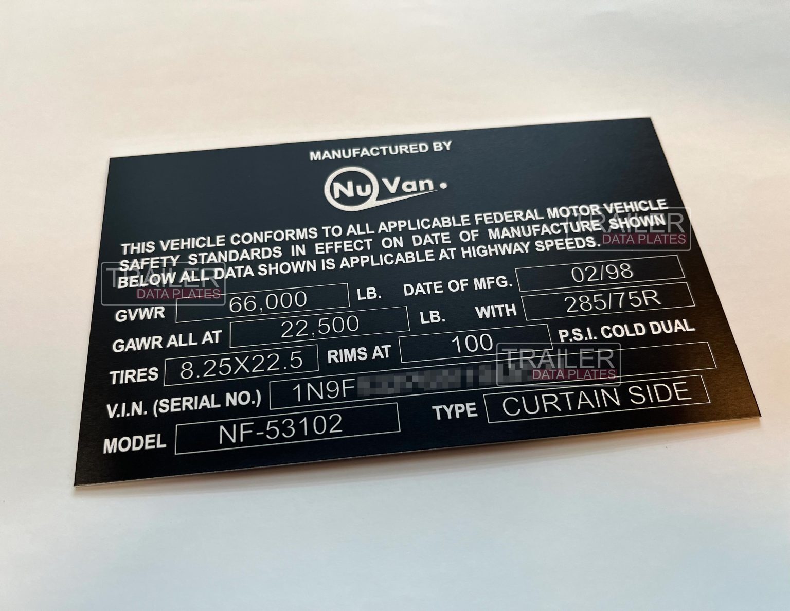 Engraved Trailer Data Plate VIN ID Tag Anodized Aluminum USA CUSTOM ...