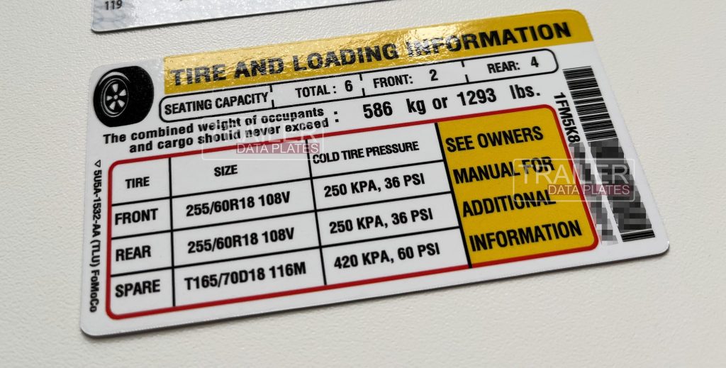 Tire and Loading Information Data Decal Sticker VIN ID Tag USA CUSTOM ...